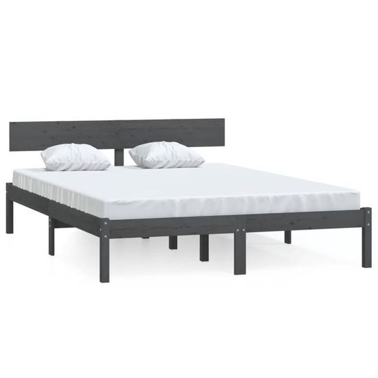 Haut de gamme - Cadre de lit - sans matelas - gris bois massif 140x190 ...