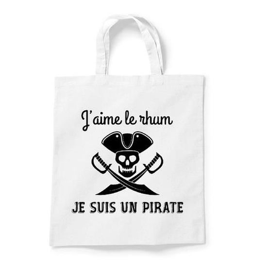 Tote bag - Coton - Blanc GS J AIME LE RHUM JE SUIS UN PIRATE ...