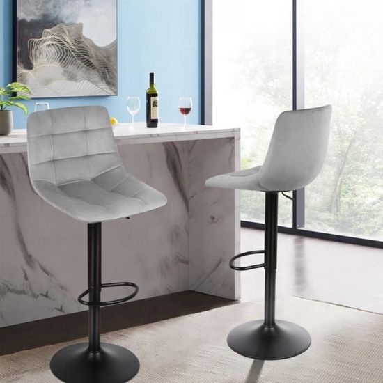 Chaise de bar pivotante à 360° réglable en hauteur gris clair - HOMEWELL - Lot de 2 - Cdiscount ...