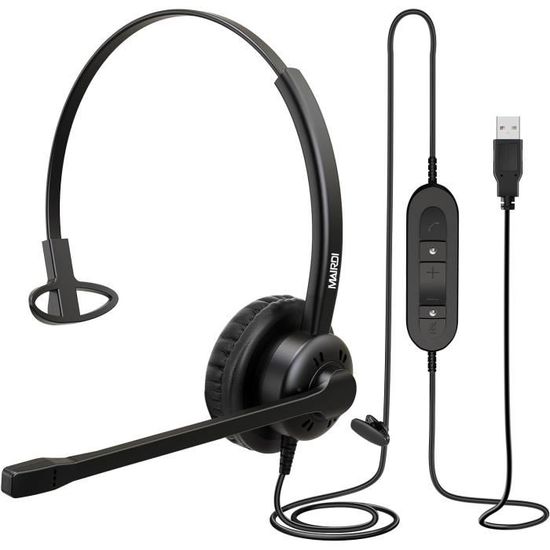 Casque Audio Usb Mono Filaire Avec Micro Anti-Bruit Et Contrôle De ...
