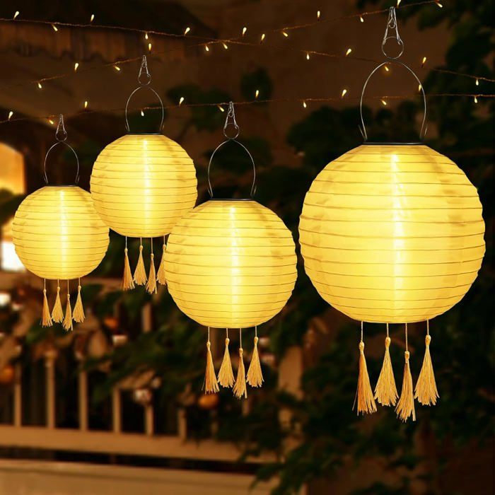 Lanternes Solaires D'Extérieur, Lanterne De Jardin Suspendue En Nylon Solaire, Lanterne Solaire ...