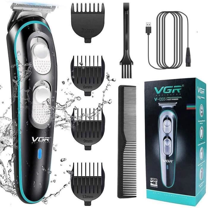 Tondeuse cheveux hommes, VGR Tondeuse barbe affichage LED rechargeable sans fil avec 4 peignes ...