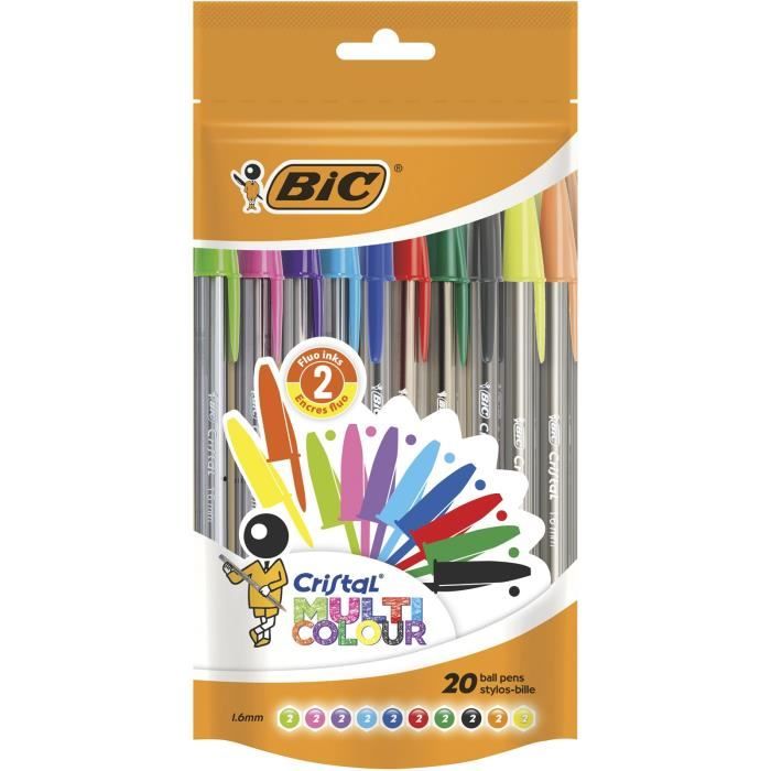 BIC Cristal Multicolour Stylos-Bille Pointe Large (1,6 mm) - Couleurs ...