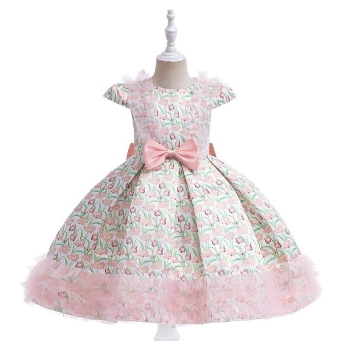 Robe Fille Enfants Noeud en dentelle Chic Impression - Rose HBSTORE ...