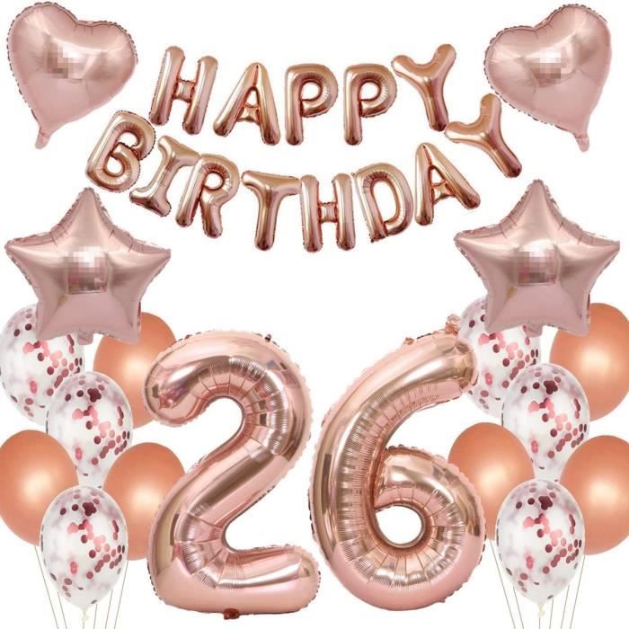 Ballon 26Ème Anniversaire Déco Femme Or Rose Ballon Feuille 26 Ans Déco Femme Joyeux ...