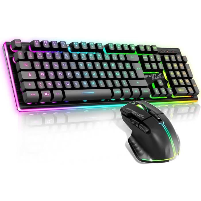 Pack Clavier Souris Sans Fil Gamer Noir Rechargeable Rgb | Azerty Fr ...