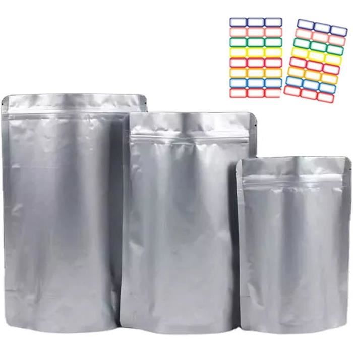 100 Pcs Sachets Alimentaire, Sachet Aluminium Zip Refermable Stand Up ...