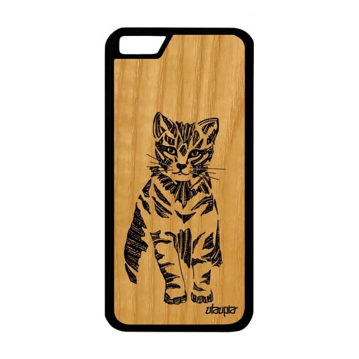Coque silicone pour iPhone 6 6S en bois et chat calligraphie 16 Go ...