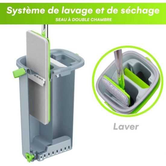 EasyGleam Kit Balai Serpillère & Seau Essoreur - Balai Microfibre Plat ...