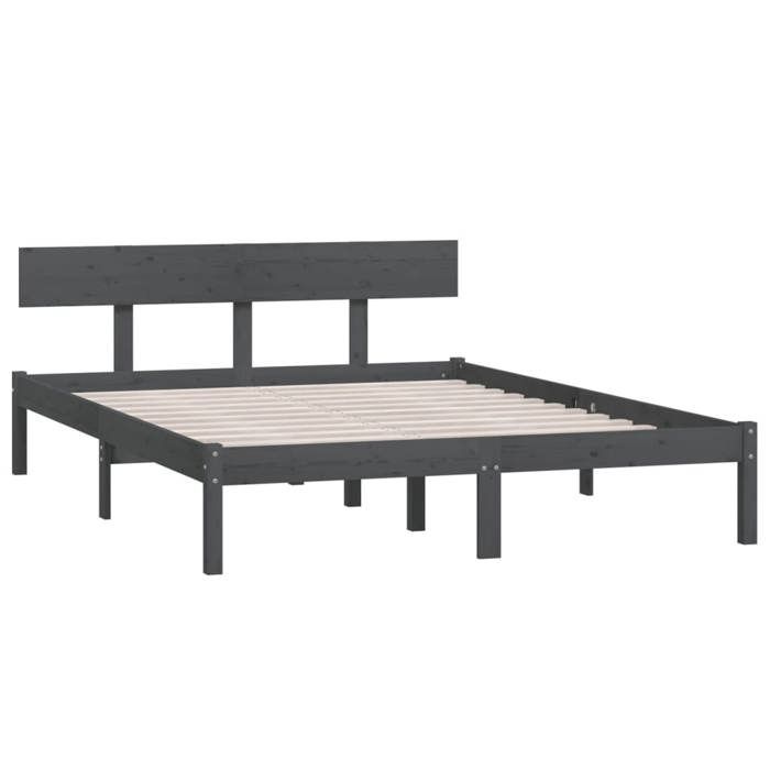 Haut de gamme - Cadre de lit - sans matelas - gris bois massif 140x190 ...