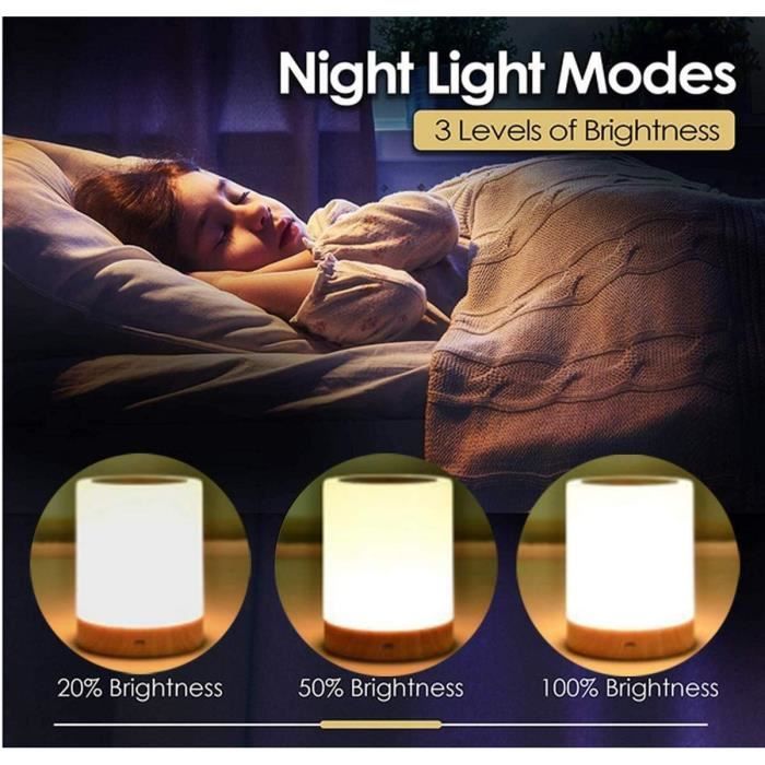 Lampes De Chevet Avec Capteur Lumière 7 Couleurs Réglable À Lumière Led ...
