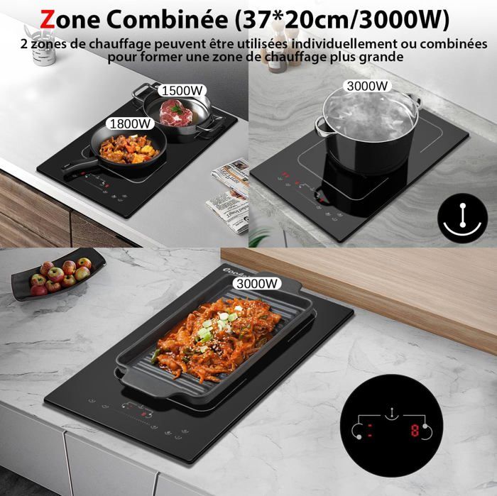 Induction 2 Feux Avec Prise, Plaque De Cuisson Deux Feux, 29Cm, 3500W ...