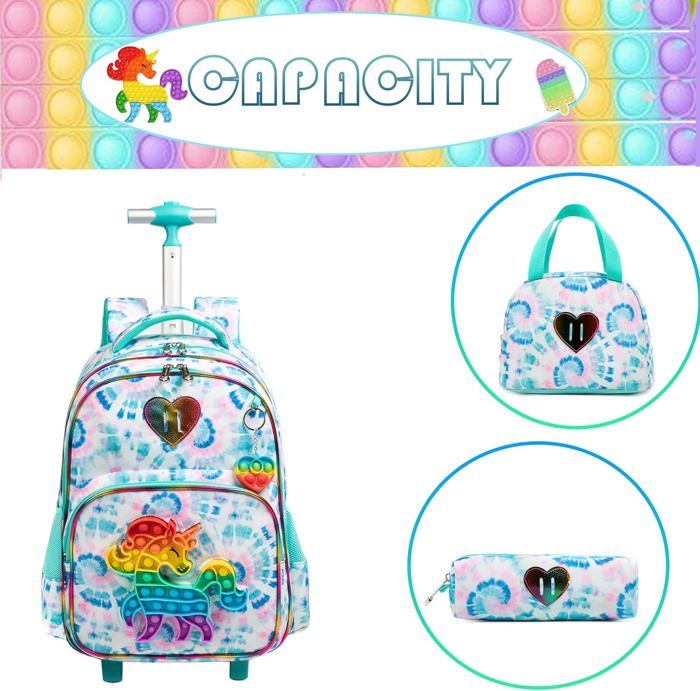 Pop It Fidget Toys Sac A Roulette Fille,16Inch Cartable Fille Primaire ...