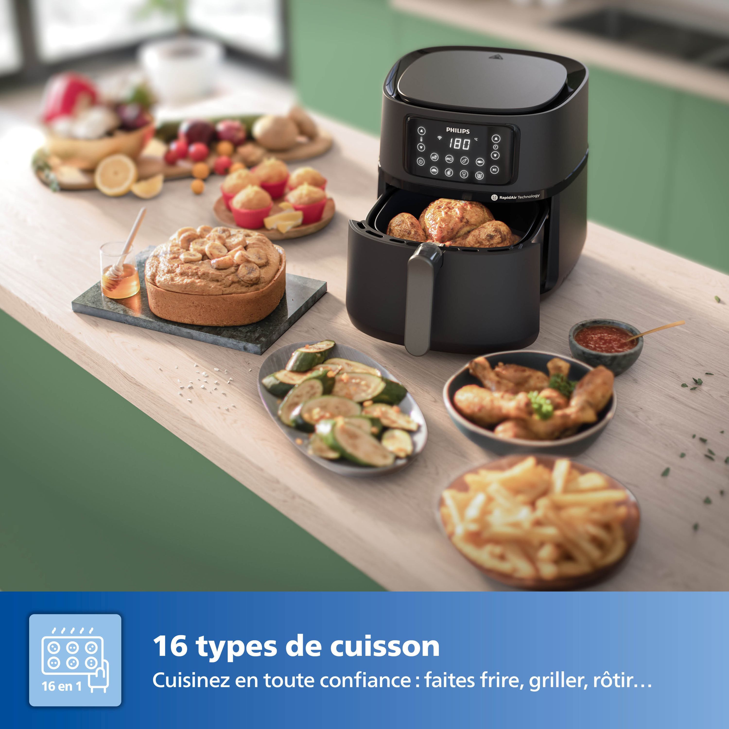 Friteuse sans huile - PHILIPS - HD9285/93 Airfryer - Connecté - Noir - Série 5000 - 7.2L ...