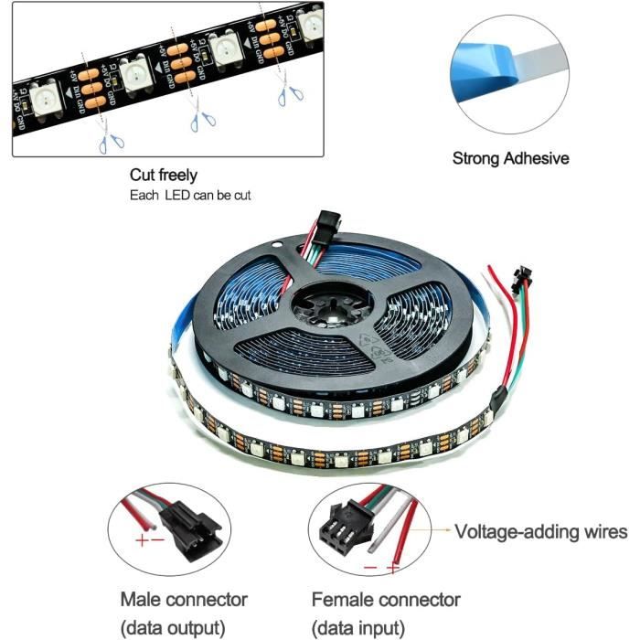 Ws2812B Ruban Led 5V Rgb Bande De Pixels Led 5M 5050 300 Leds Ip30 Pcb Noir Flexible Pleine ...