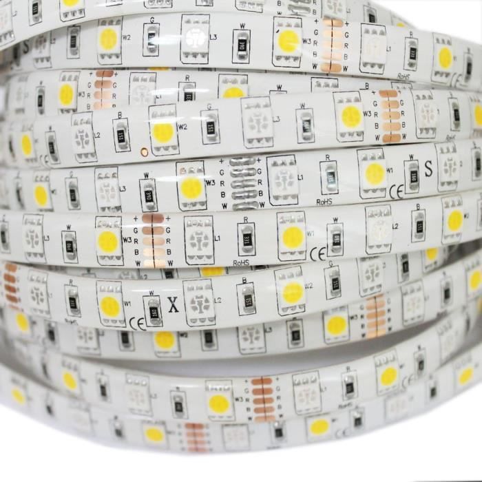 Ruban À Led Rgbw(Rgb Et Blanc) Multicolore 5 Mètres Cc 12V Ip65 Étanche ...