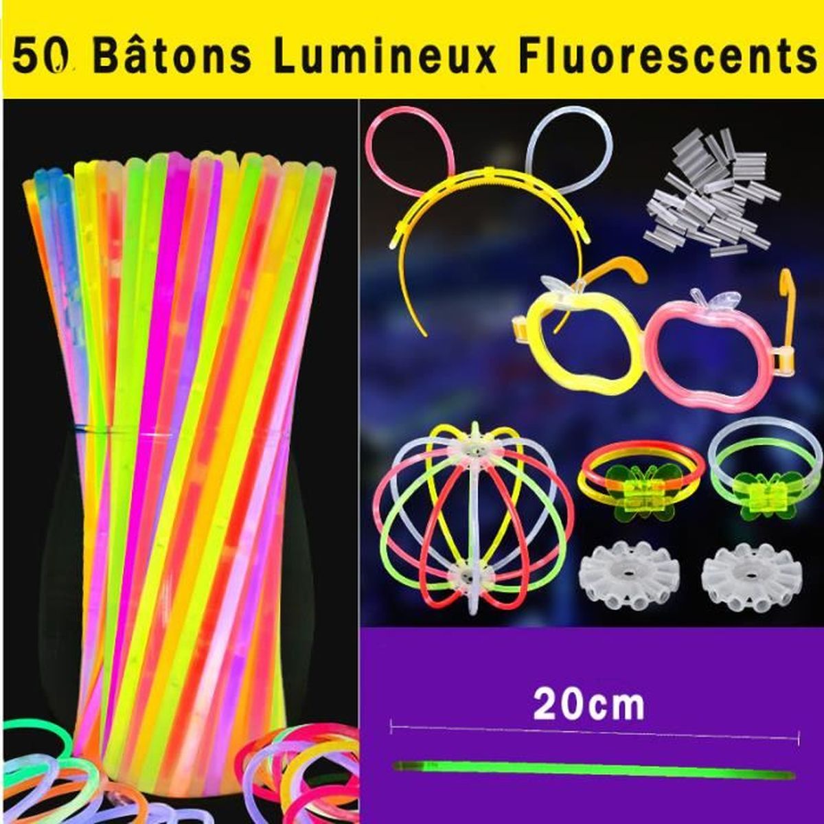 Bracelets Fluorescents Lumineux Glow, ANNEFLY Bâtons Lumineux ...