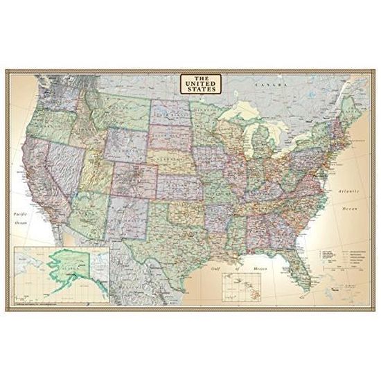 24x36 United States USA US Executive Wall Map Poster Mural (24x36 PAPER ...