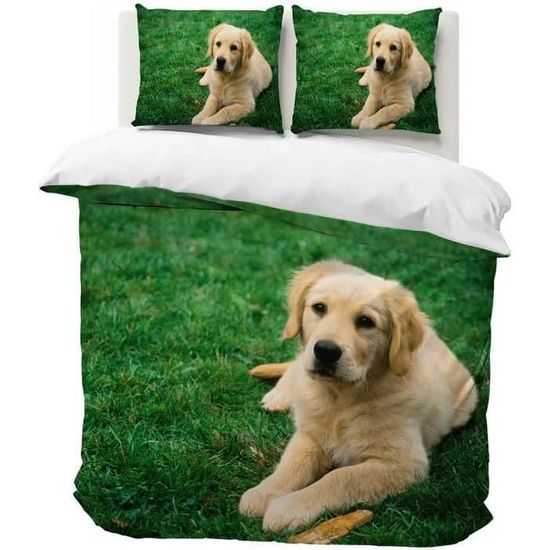 Housse De Couette 200X200 Golden Retriever Parure De Lit 2 Personnes ...