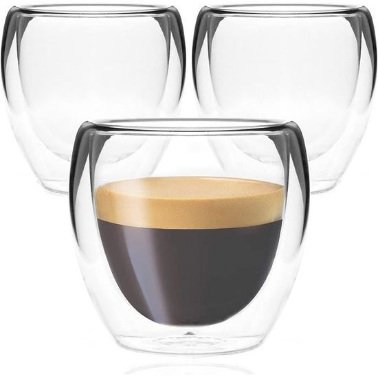 Lot de 3 Verres à Expresso à Double Paroi, 160ML Tasse à Cafe, Verres ...