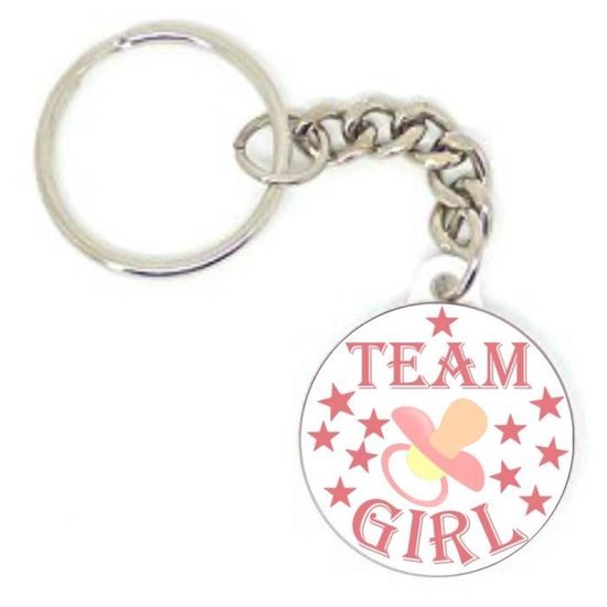 Porte clé badge gender reveal team girl rose annonce idée cadeau baby ...