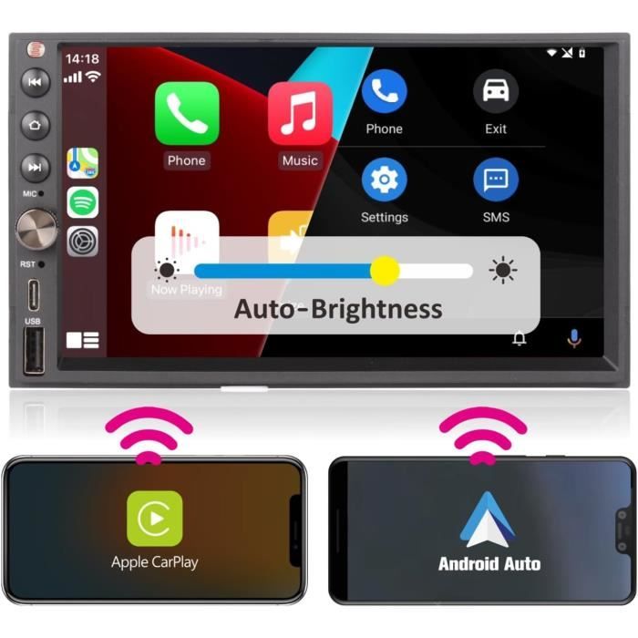Autoradio Compatible avec sans Fil Carplay Android Auto, Double Din 7 Pouces récepteur d ...