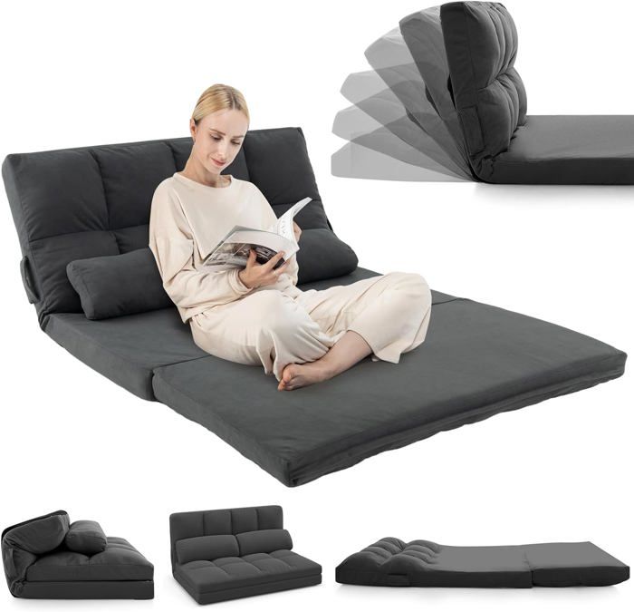 RELAX4LIFE Canapé Pliable 2 Places en Velours, Dossier Réglable en 6 ...