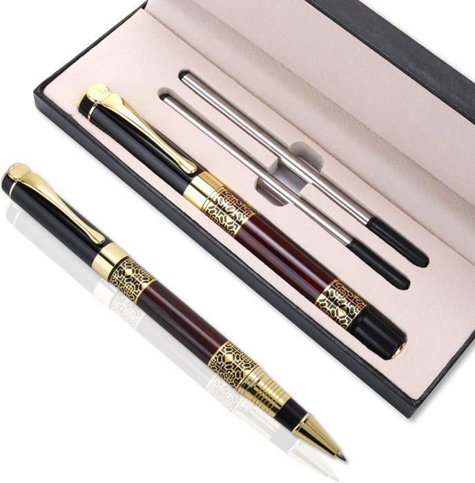 Stylo À Bille De Luxe En Métal De 1 Mm Avec 2 Recharges D'Encre Noire ...