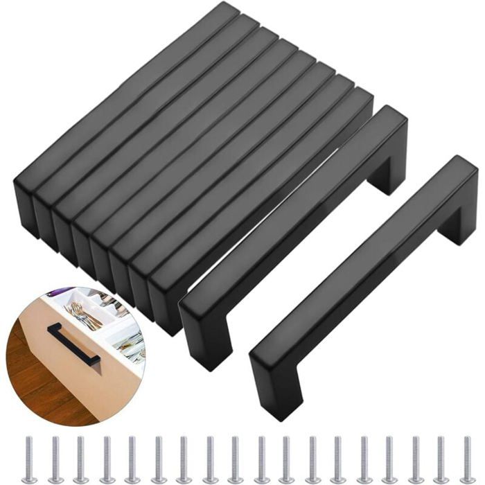 Lot de 10 Poignes de Meuble en Acier Inoxydable Noir Pour Porte ...