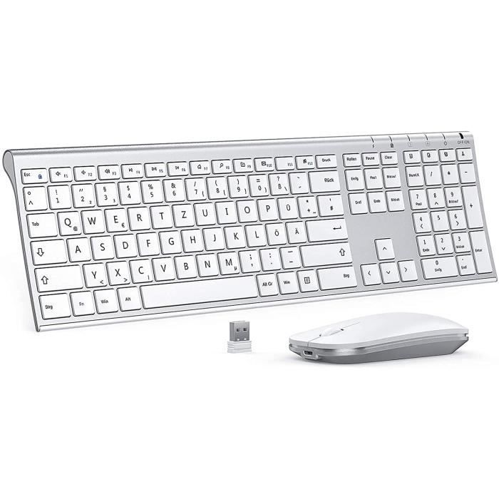 Ensemble clavier et souris sans fil ultra fin, souris rechargeable sans ...