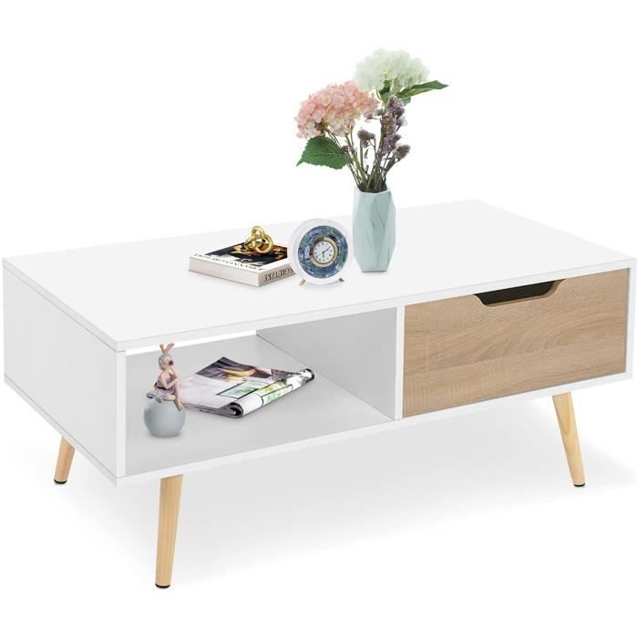 Table Basse Scandinave, Table Basse de Salon Blanc Meuble télé Table de ...