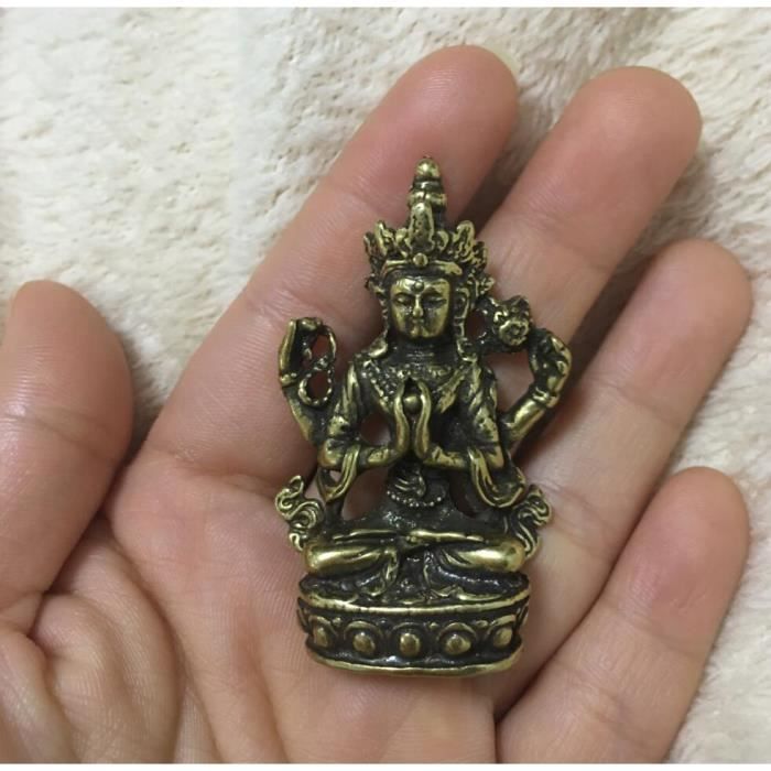 Statue deco - Miao - Bouddha en cuivre tibétain - 4 bras en argent - Chenrezig - Cdiscount Maison