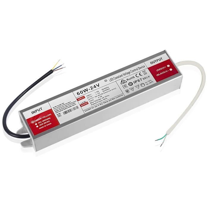Transformateur 220V 24V Led Driver 60W Etanche Ip67 Extérieur Transfo 2,5A Adaptateur ...