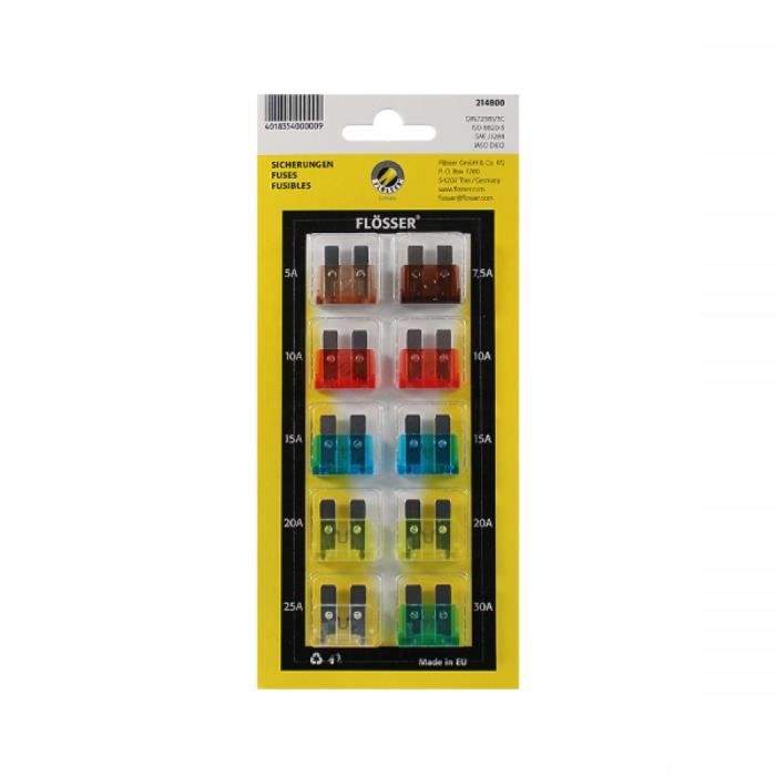 Assortiment 10 fusible std 19x19x5mm plat enfichable Flosser auto pour moto scooter - MFPN ...