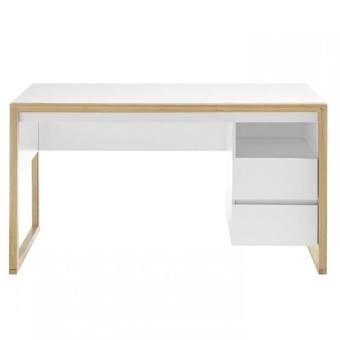 Bureau - INSIDE 75 - FELIX - 2 tiroirs - Mélaminé chêne - Blanc mat ...