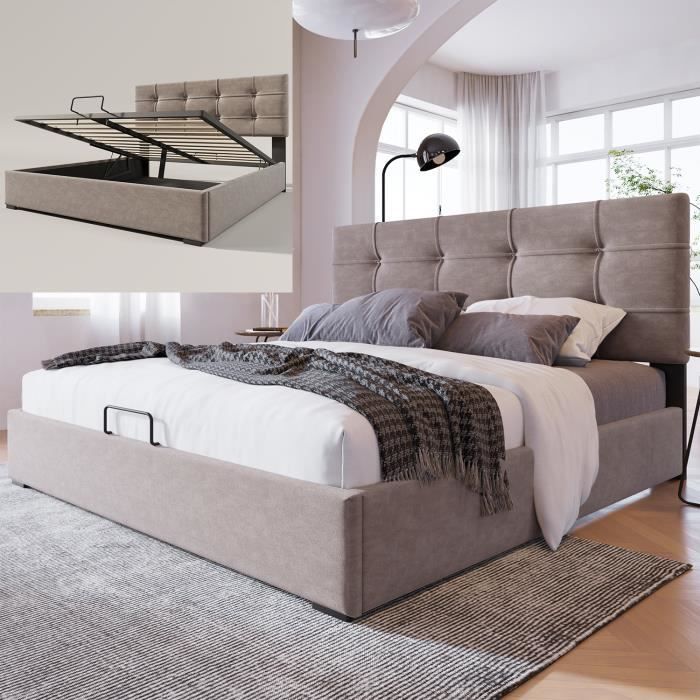 Lit coffre - MODERNLUXE - 140x200cm - Rembourré en velours - Tête de ...