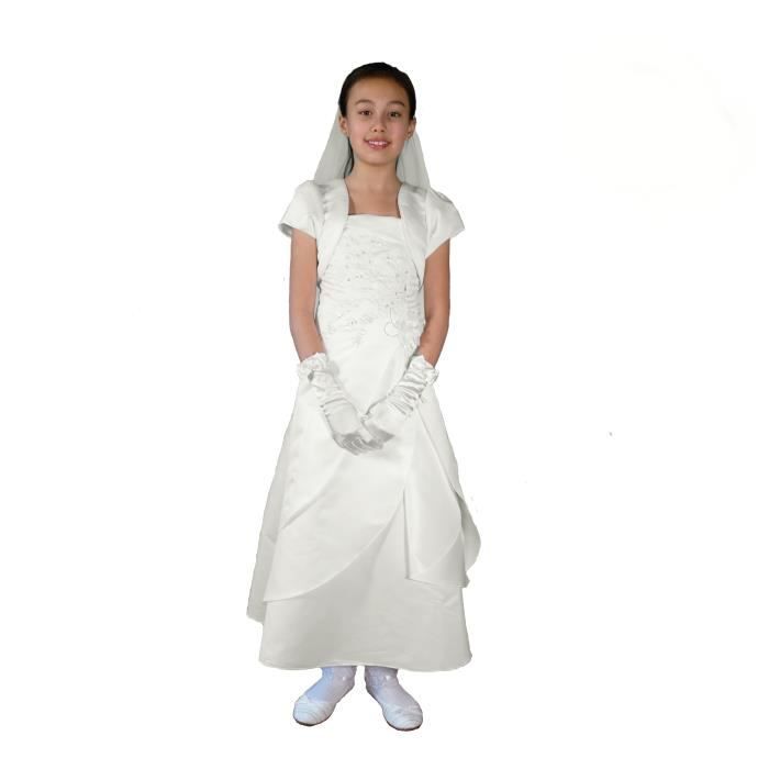 Robe de communion en satin Ivoire pour les filles avec voile Ivoire ...