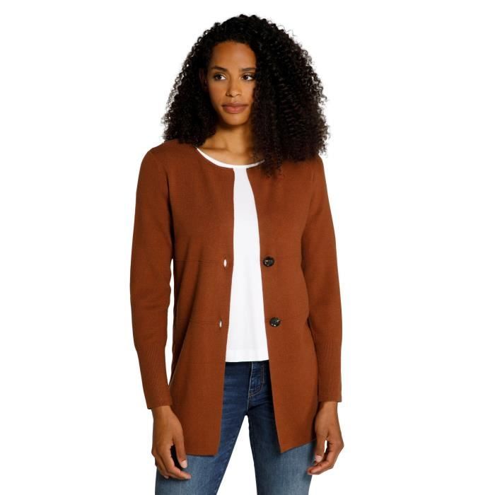 Gina Laura Cardigan, torsades latérales, col rond, maille fine moka ...