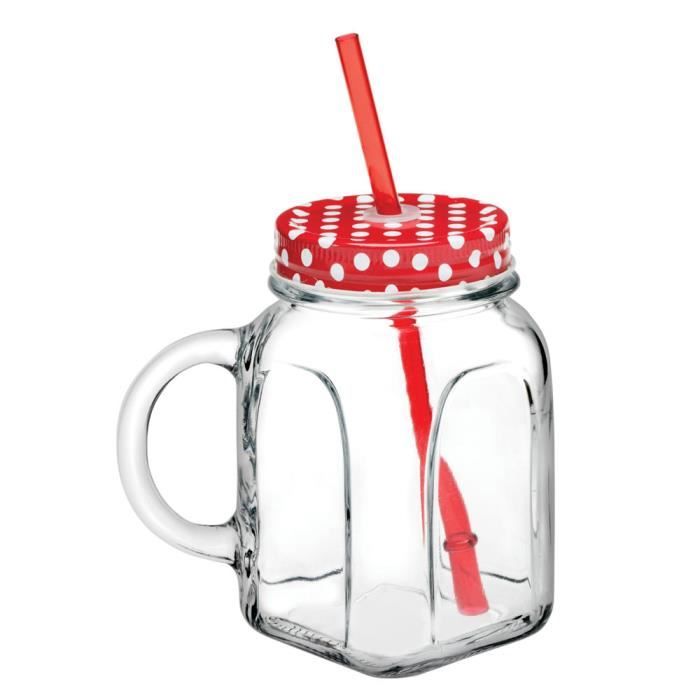 PASABAHCE - MUG 45CL AVEC COUVERCLE METAL ROUGE ET PAILLE NEURE NEUTRE ...