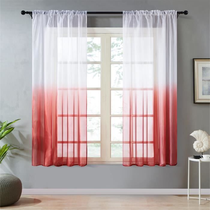 Rideau Voilage Rouge - 140x180cm en dégradé - pour Salon Chambre ...