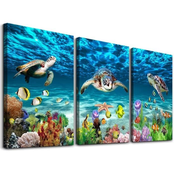 Tableau Tortue De L'Océan, Tableau Decoration Murale Salon Paysage Sous ...