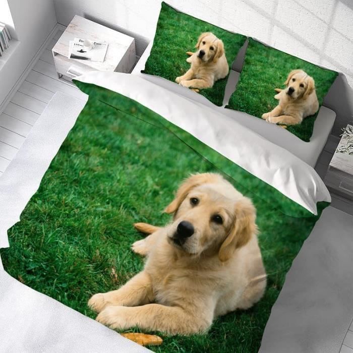Housse De Couette 200X200 Golden Retriever Parure De Lit 2 Personnes ...