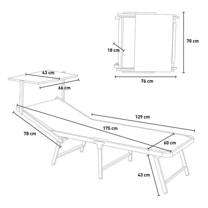 Bain de soleil de jardin transat piscine pliant en aluminium MALISS ...