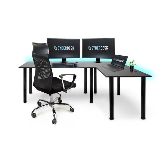SyberDesk Bureau d'angle Gaming Pro LED - 197 x 132 cm - avec LED ...