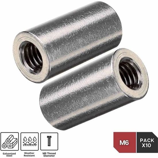 MANCHON FILETÉ M6 10pcs Manchon de raccordement femelle pour Tube acier Tige filetée Ecrou long ...