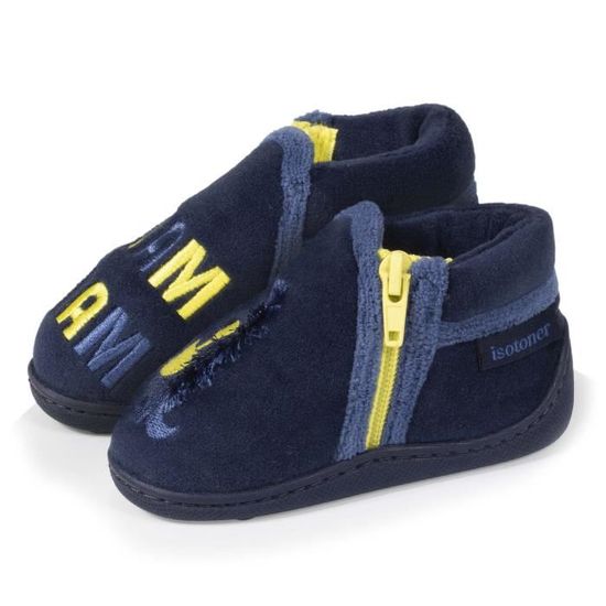 Chaussons bébé garçon en polyvelours marine - ISOTONER - Fermeture par ...