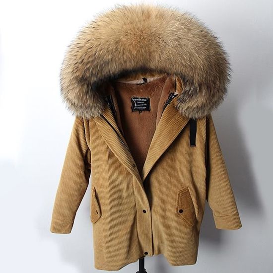 Parkas d'hiver avec col en fourrure de raton laveur naturel femmes ...