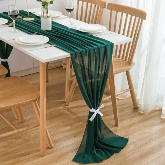 Chemin De Table En Mousseline De Soie, 70X420 Cm, En Vert Foncé, Chemin ...