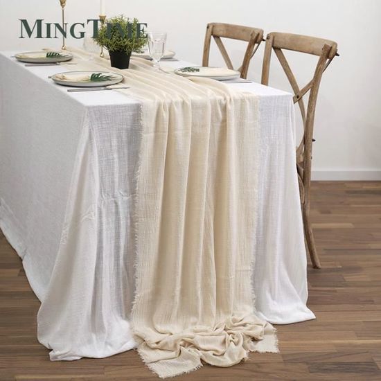 NAPPE DE TABLE ,Beige-63cm x 600cm--Chemin de Table rustique en gaze de ...