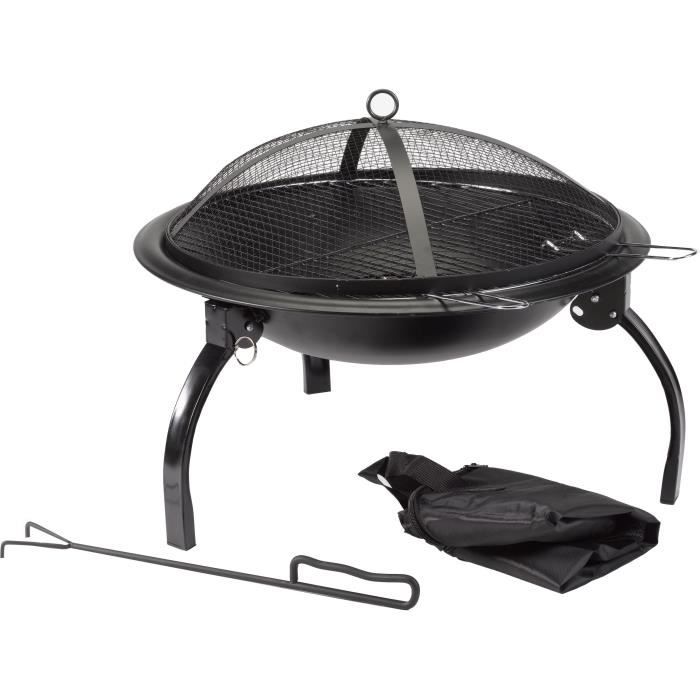 Brasero Portable Firepit en acier - 3 pieds - Finition noire - Grille ...